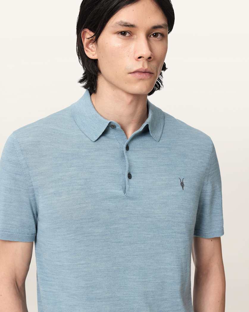 Mode Merino Short Sleeve Ramskull Polo Shirt SALTON BLUE | ALLSAINTS